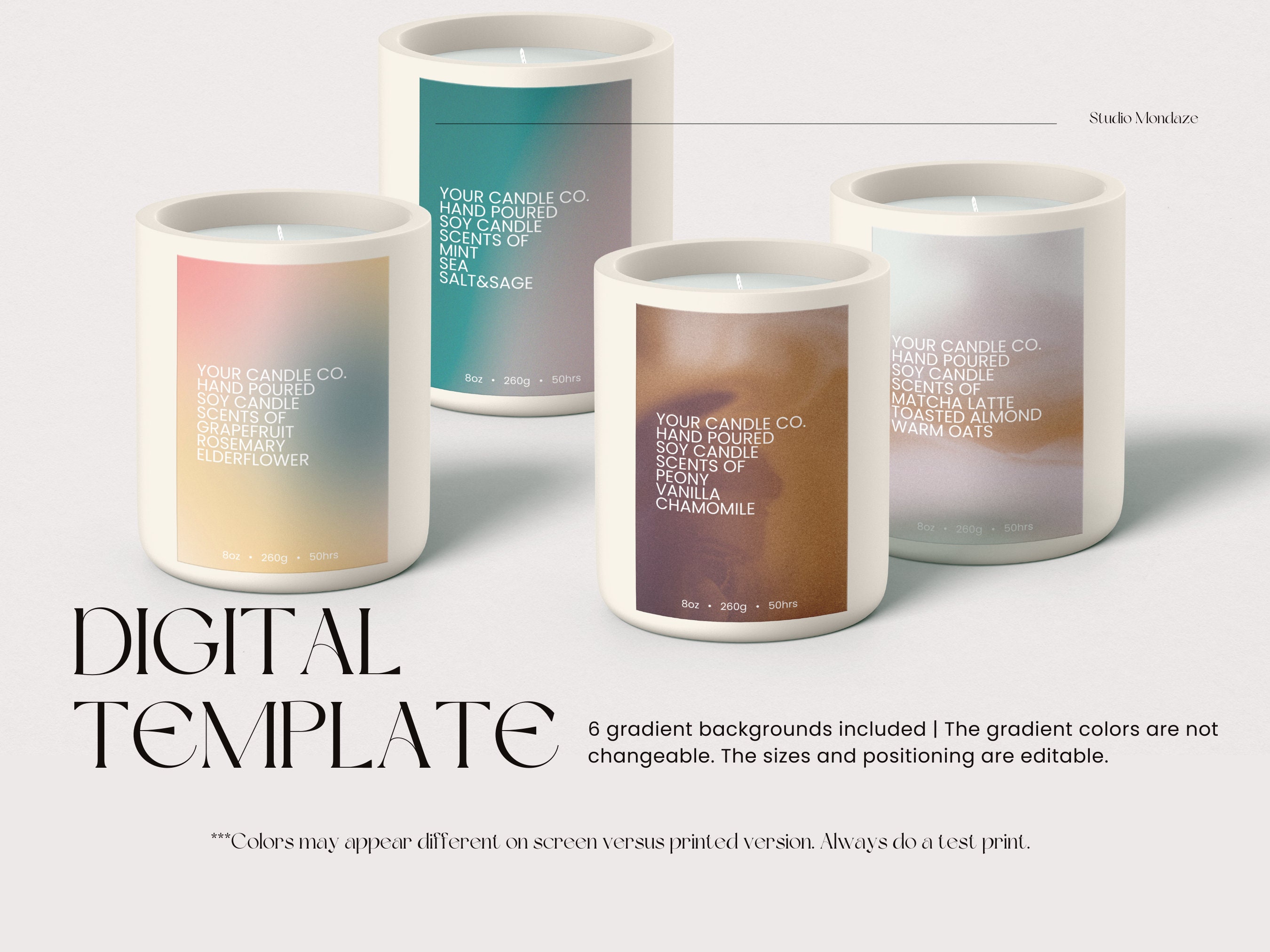 Gradient Product Label Modern Candle Label Editable Template Printable ...