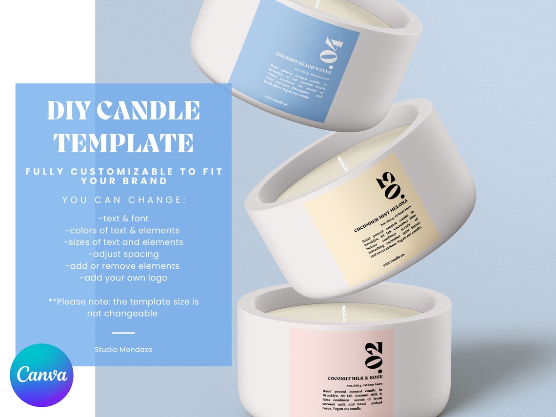 Modern Label Template Design Personalize Candle Label Editable - Etsy
