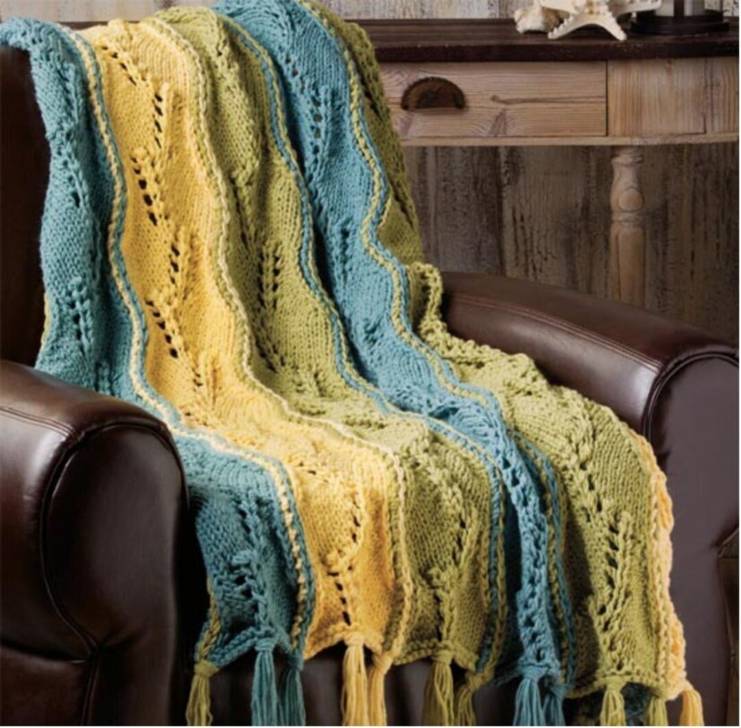 Fern Fronds Afghan Knit Pattern L Throw Afghan Pattern L Knit Blanket ...