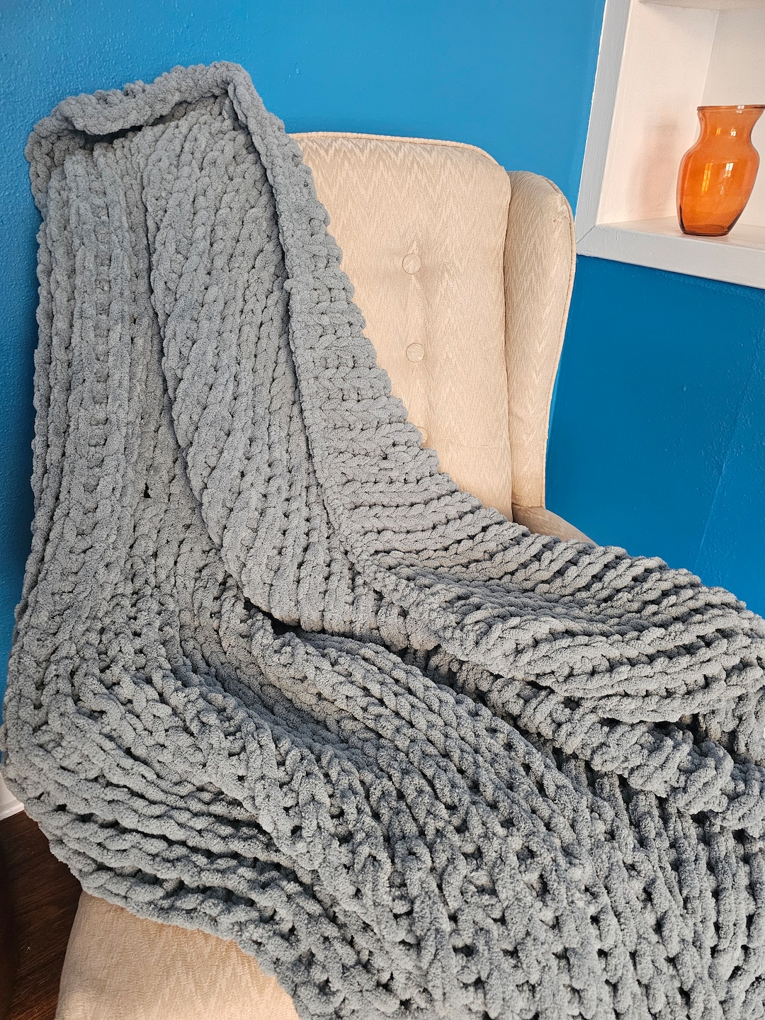 65x50 Hand Knitted Ribbed Chunky Yarn Throw - Etsy