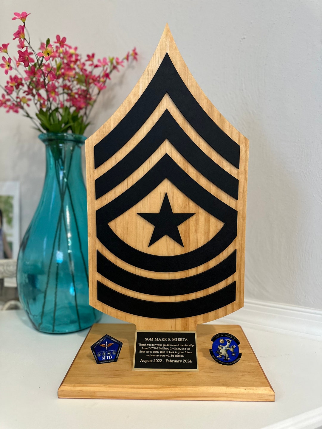 Personalized Hard Wood Military Rank Plaque 20x11 Military Plaque Award ...