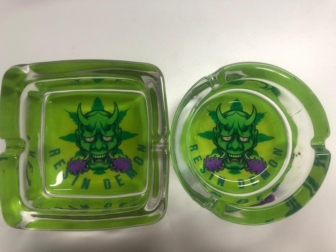 Branded Ashtray Thick Glass With Logo, Set of Two, Your Choice Round or ...