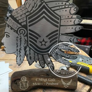 Custom Etched Metal on Wood Base Military Chief Plaque Statue ~ Free ...