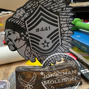 Custom Etched Metal on Wood Base Military Chief Plaque Statue ~ Free ...