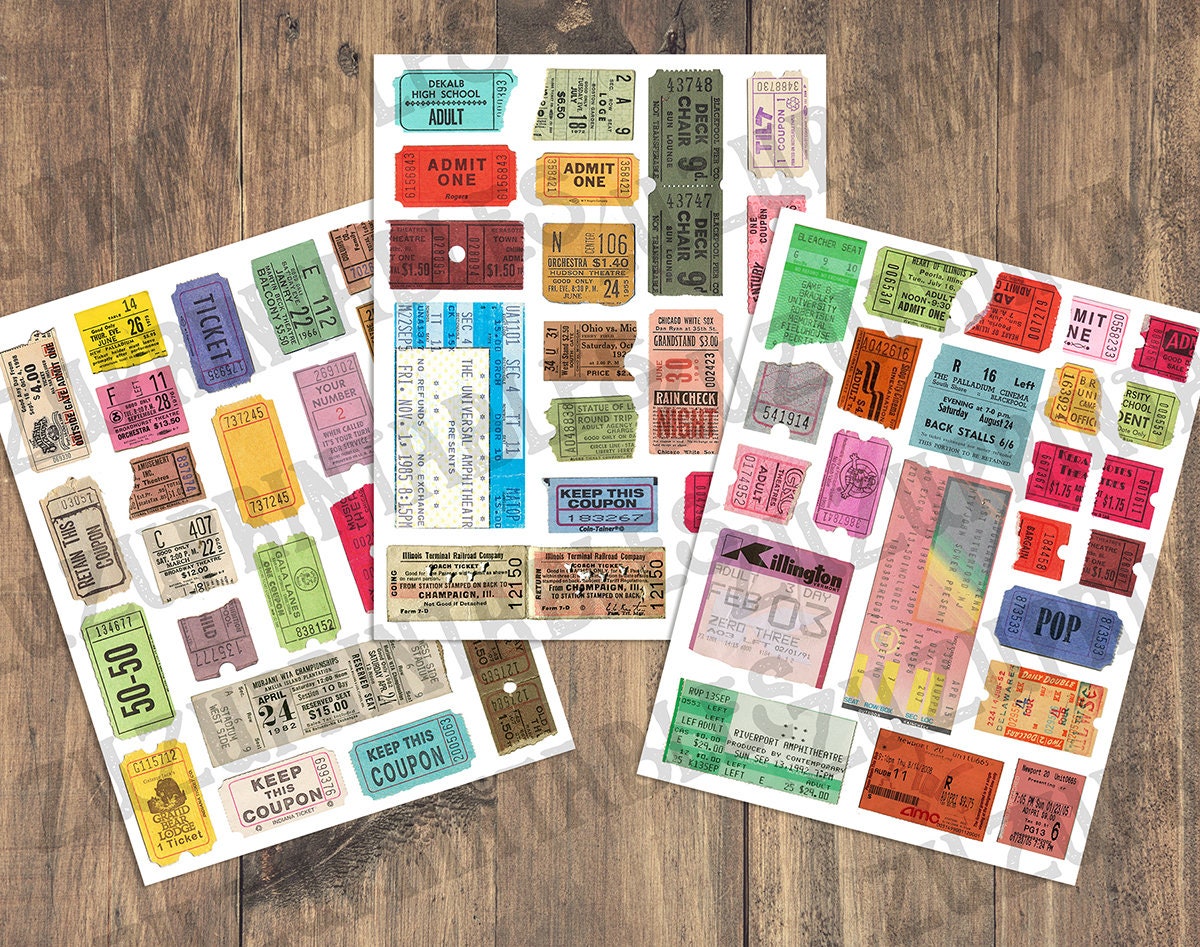 DIGITAL DOWNLOAD / Vintage Ticket Stubs / Retro Collage Sheets ...