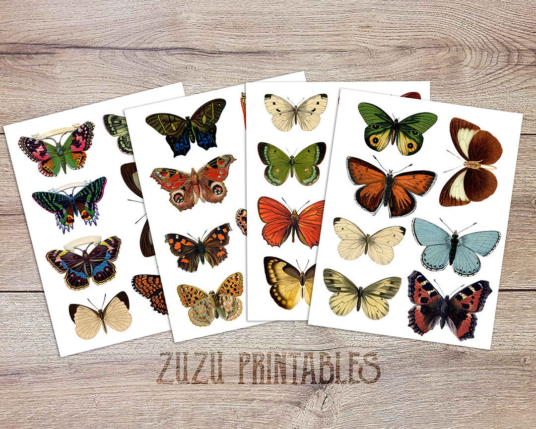4 Sheets of Vintage Butterflies / Collage Printable / Fussy Cut / Junk ...
