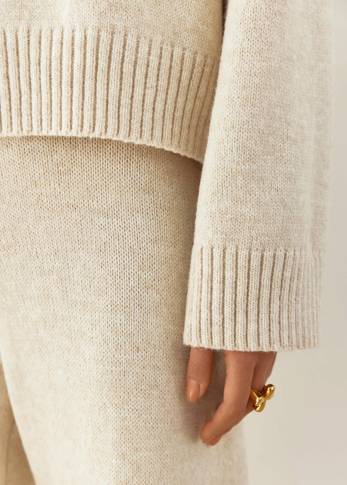 Beige Two Piece Wool Loungewear Set Knitted Matching Set Knitwear ...