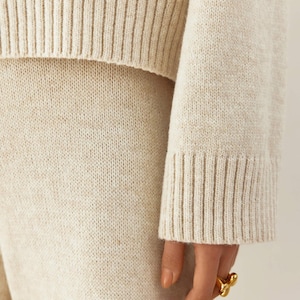 Beige Two Piece Wool Loungewear Set Knitted Matching Set Knitwear ...
