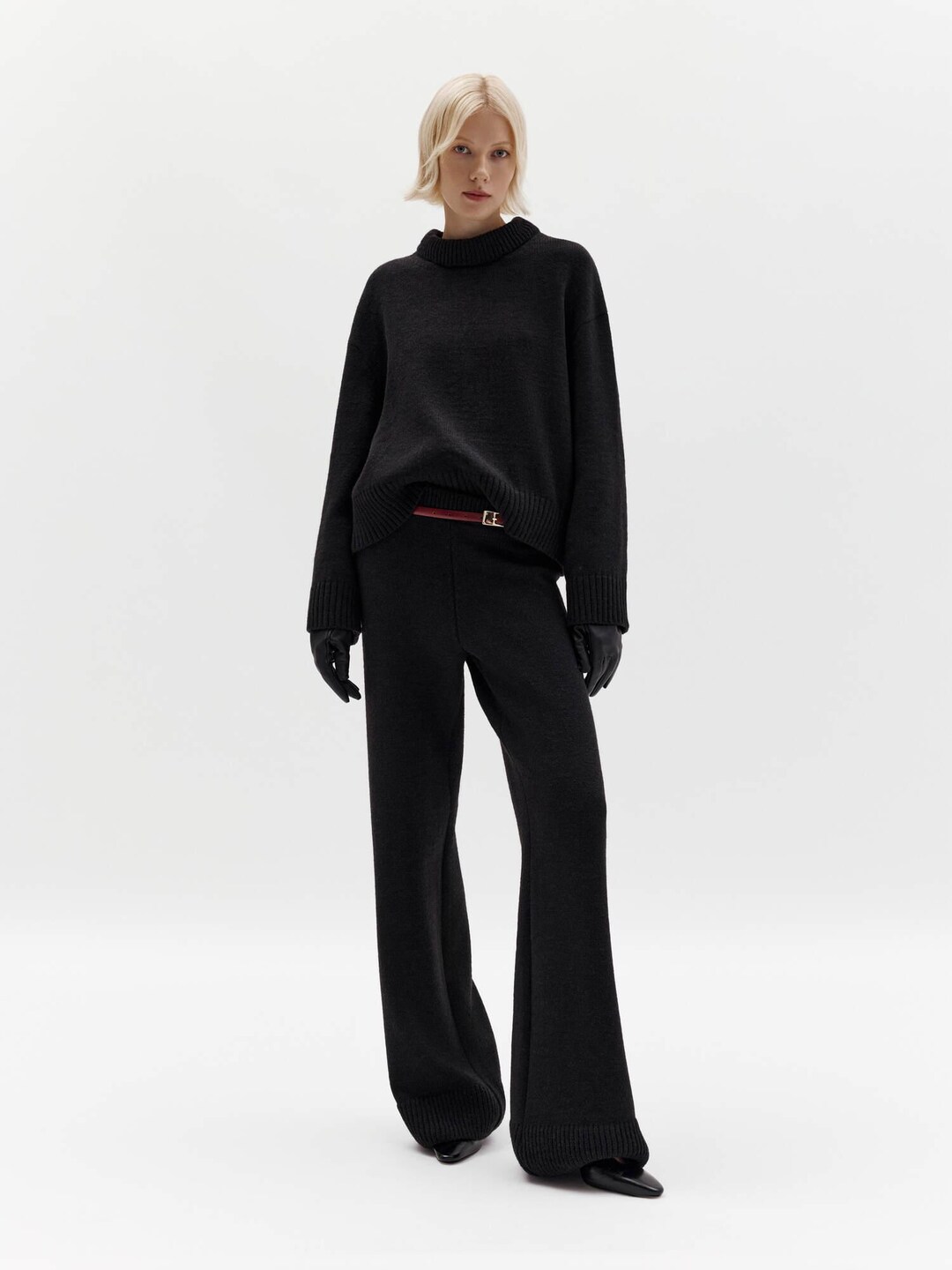Black Two Piece Wool Loungewear Set Knitted Matching Set Knitwear ...