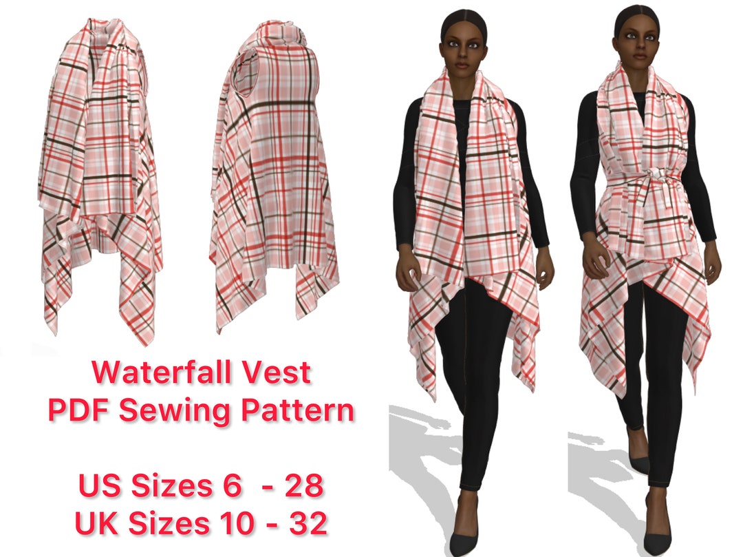 Rectangle Waterfall Vest PDF Sewing Pattern / Sleeveless Coat Jacket ...