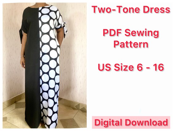 PDF Sewing Pattern Two Tone Maxi Dress / Coordinating Fabric | Etsy
