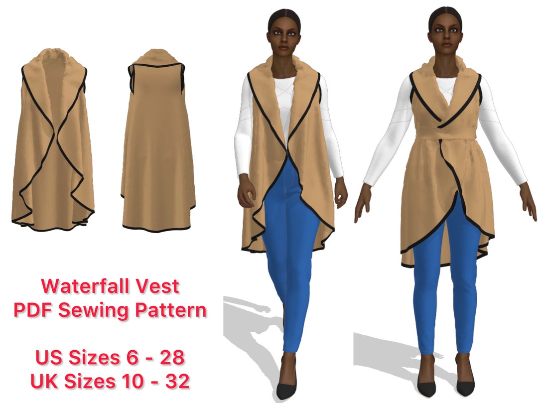 Circle Waterfall Vest PDF Sewing Pattern / Sleeveless Circular Coat ...