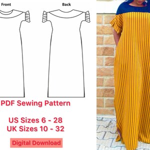 Yoke Maxi Dress With Flared Cuffs and Side Pockets PDF Sewing Pattern ...