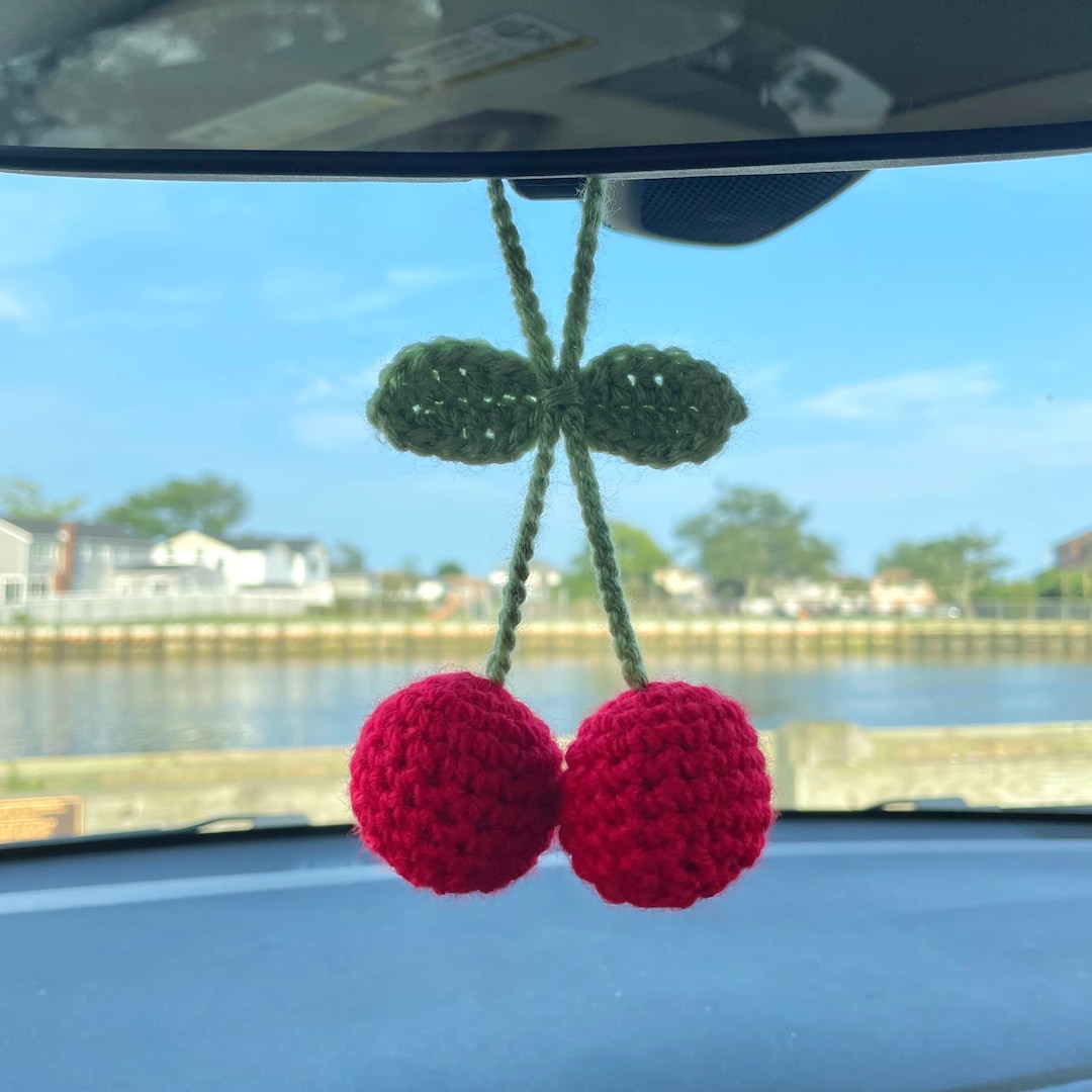 Crochet Adjustable Cherry Car Accessory | Cottagecore | Handmade Car ...
