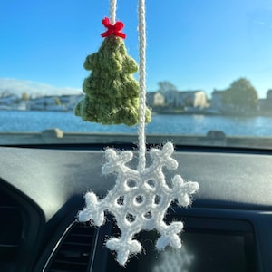 Crochet Christmas Tree and Snowflake Car Accessory | Christmas Gift ...