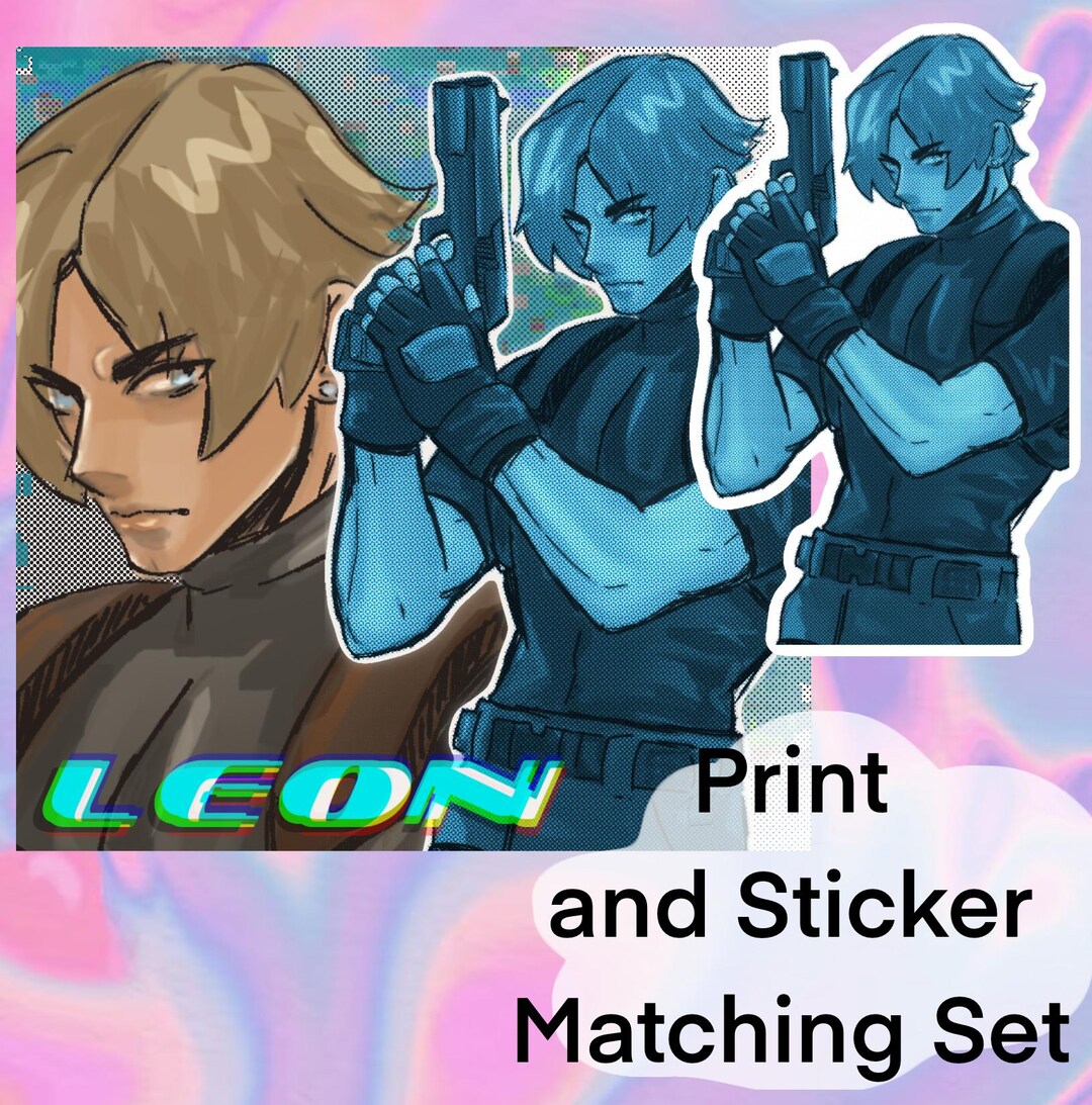 Blue Halftone Leon Print and Sticker Set - Etsy