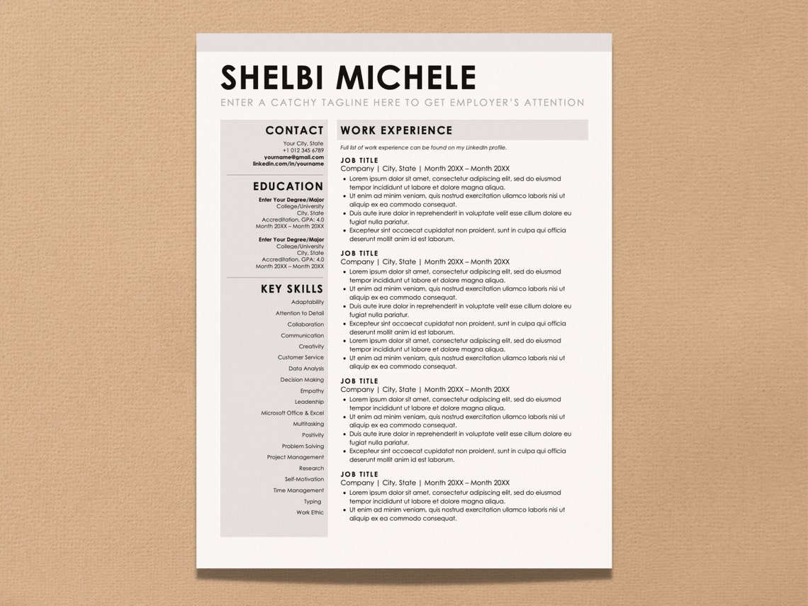 Gray Minimalist Resume Template | Single Page Instant Download ...