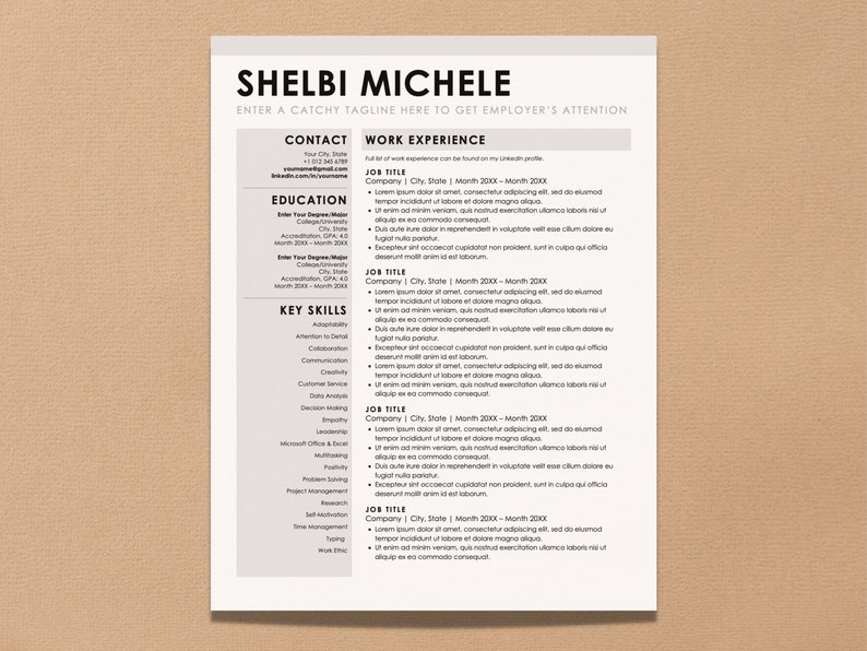 Gray Minimalist Resume Template | Single Page Instant Download ...