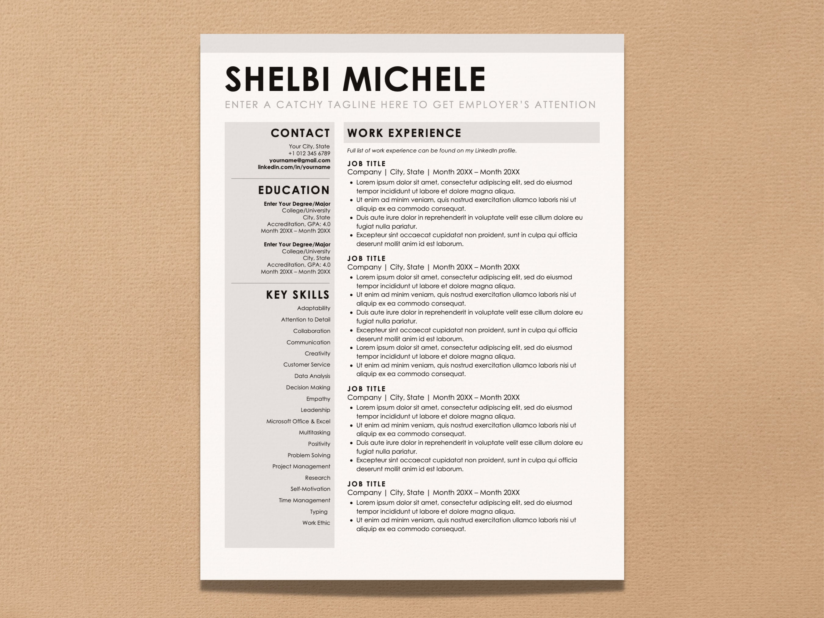 Gray Minimalist Resume Template | Single Page Instant Download ...