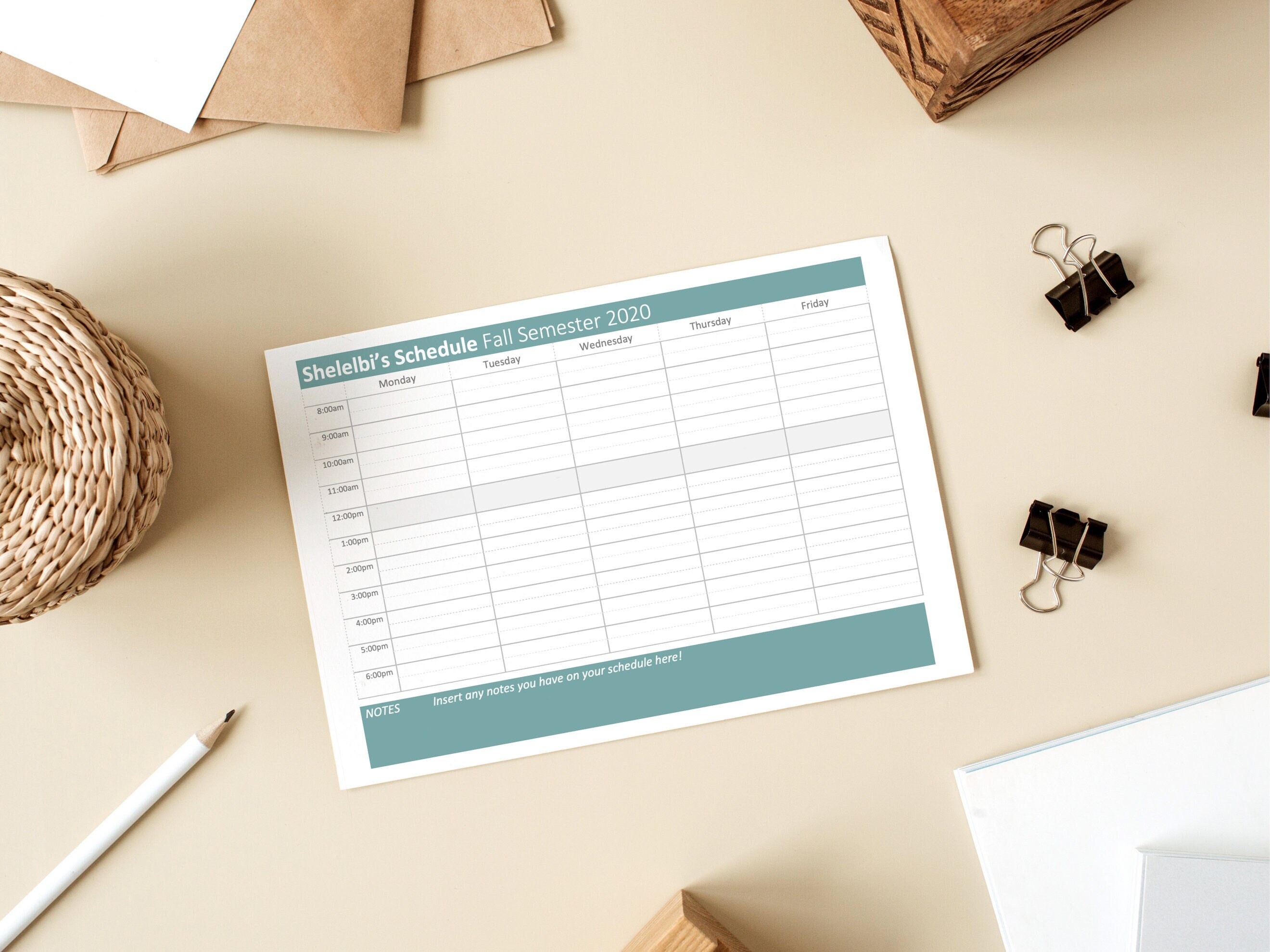 Minimalist Class Schedule Printable Week Calendar Simple Editable Word ...