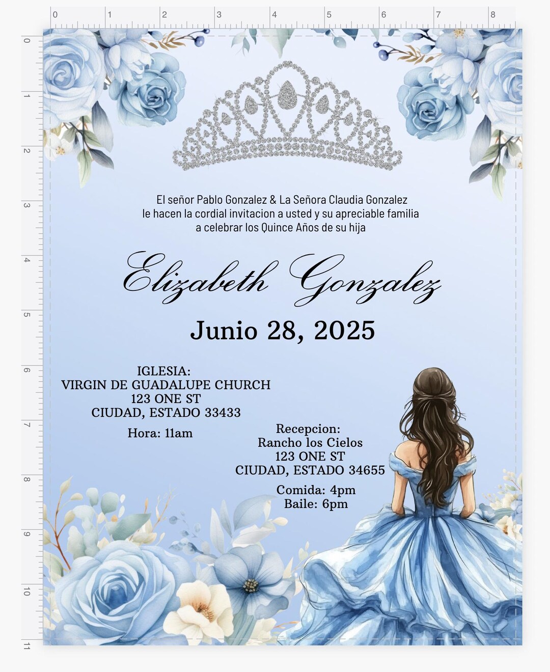 Light Blue/white Quinceñera Invitation Floral Invite - Etsy
