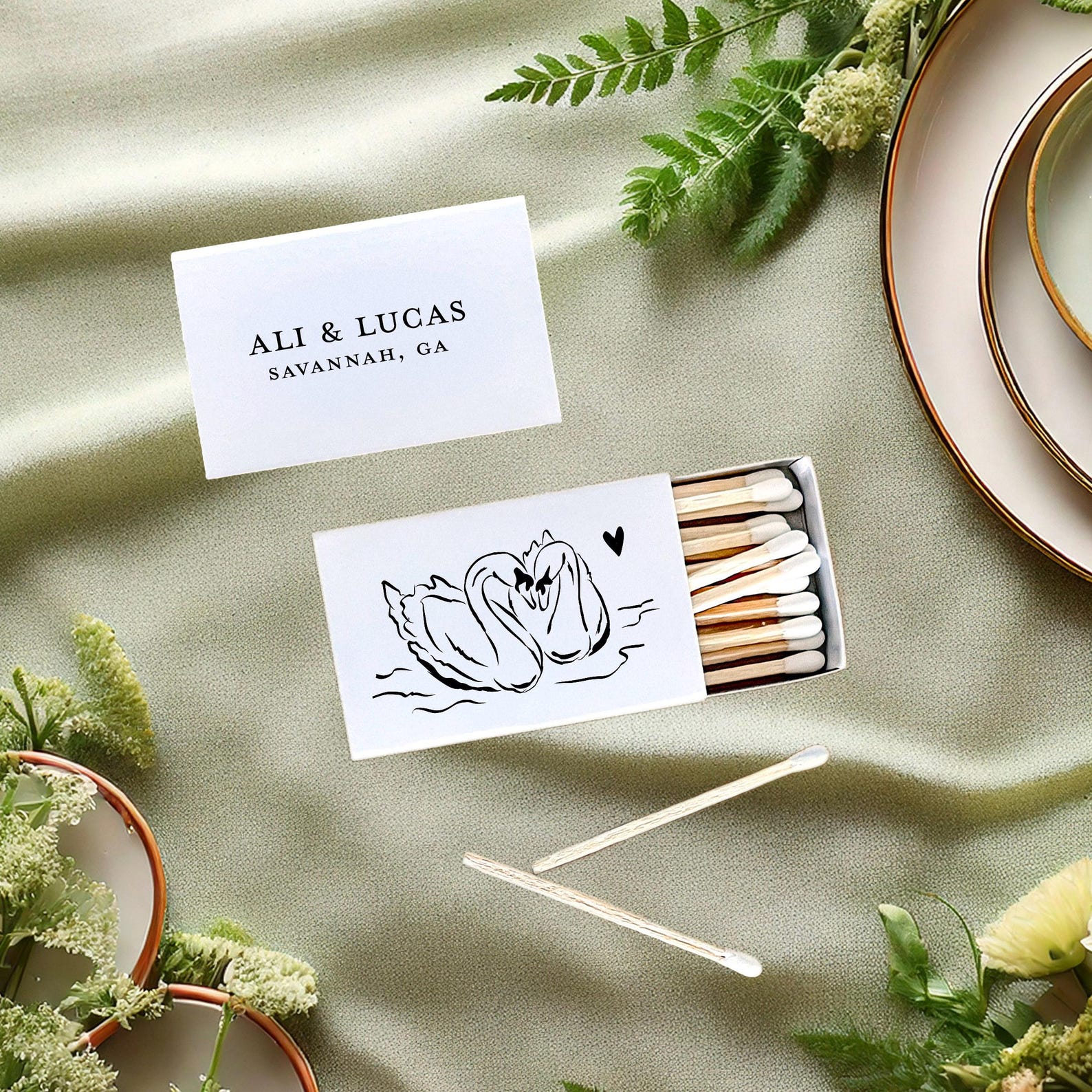 Swan Sketched Matchboxes: Romantic Wedding Favor, Engagement Party - Etsy