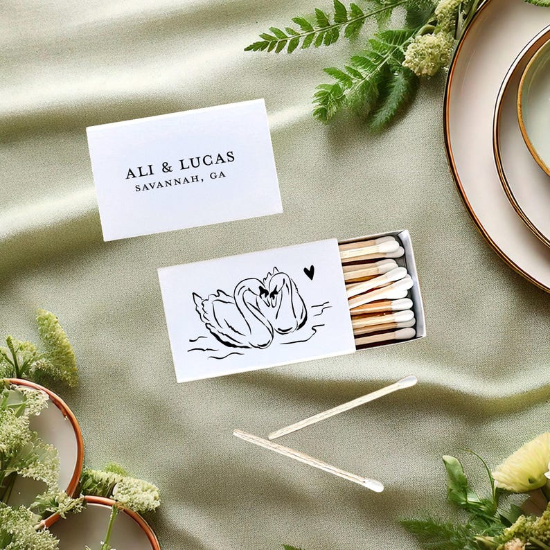 Swan Sketched Matchboxes: Romantic Wedding Favor, Engagement Party - Etsy