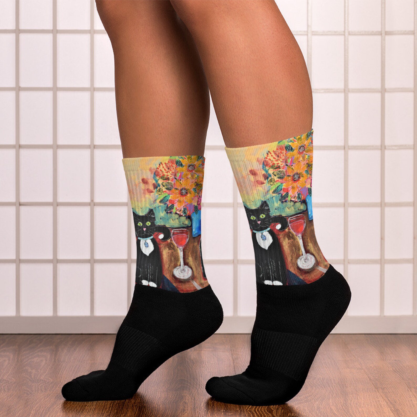 Funny Cat Socks-unisex Funny Socks-artsy Socks-wine - Etsy