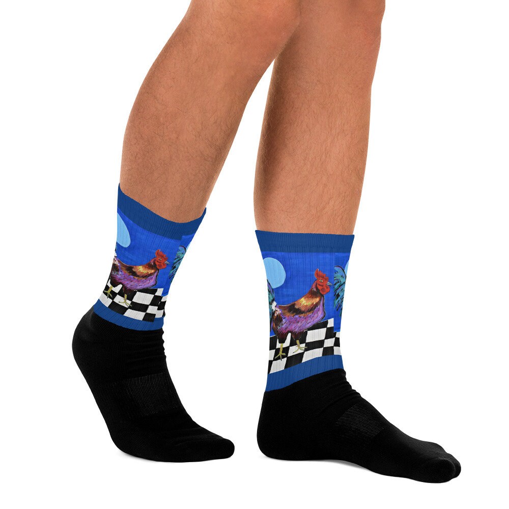 Fun Rooster Socks-best Selling Socks-artsy Socks-checkered - Etsy
