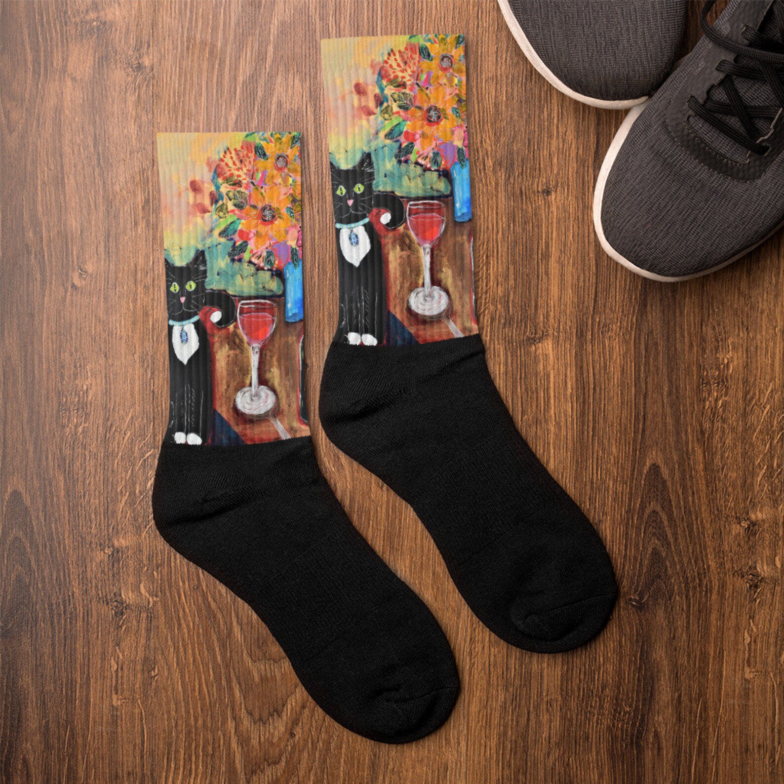 Funny Cat Socks-unisex Funny Socks-artsy Socks-wine - Etsy