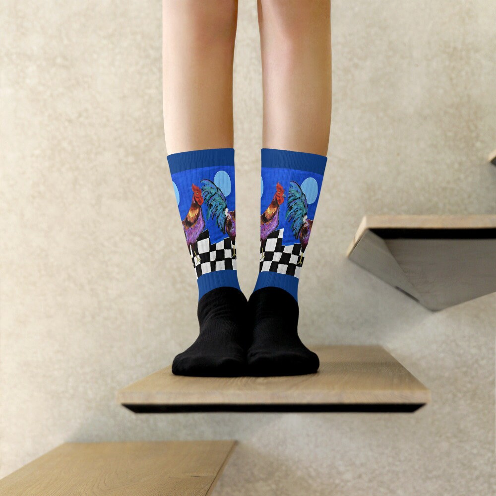Fun Rooster Socks-best Selling Socks-artsy Socks-checkered - Etsy