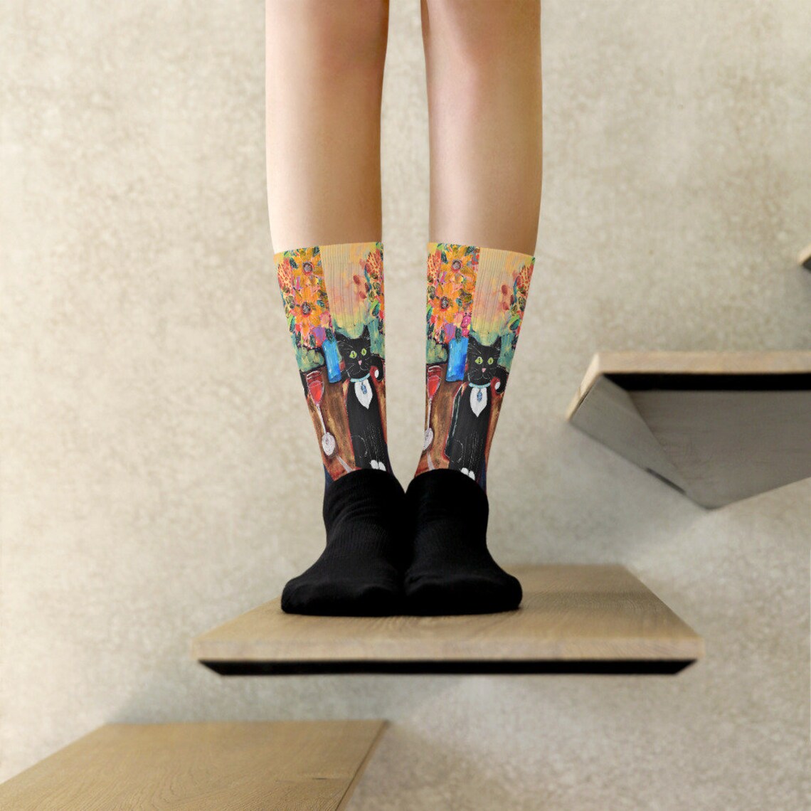 Funny Cat Socks-unisex Funny Socks-artsy Socks-wine - Etsy