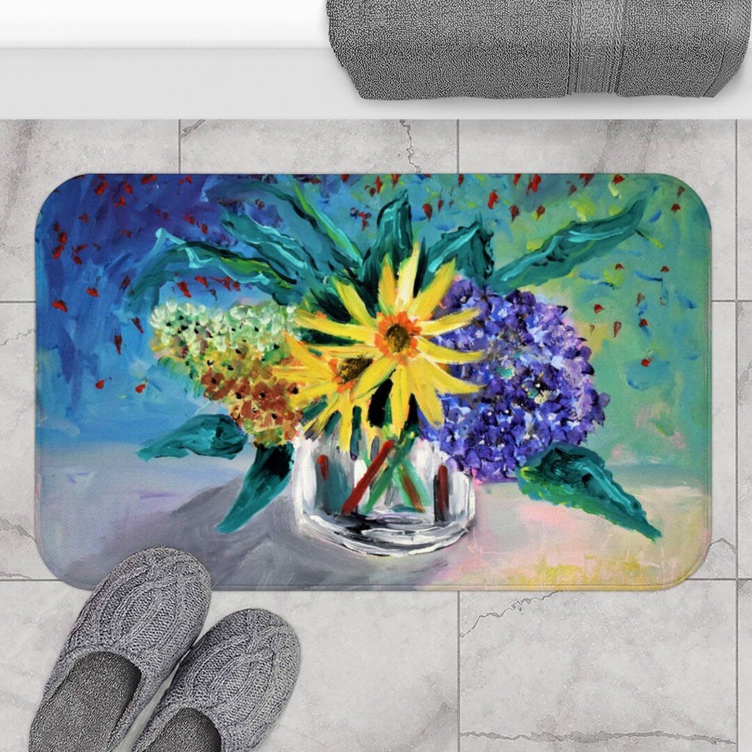 Floral Aesthetic Bath Mat-beautiful Floral Rug-home Decor-bath-bathroom ...