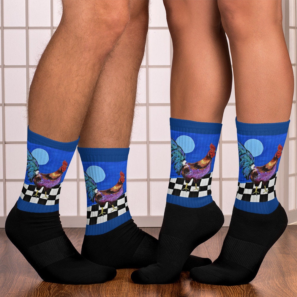 Fun Rooster Socks-best Selling Socks-artsy Socks-checkered - Etsy
