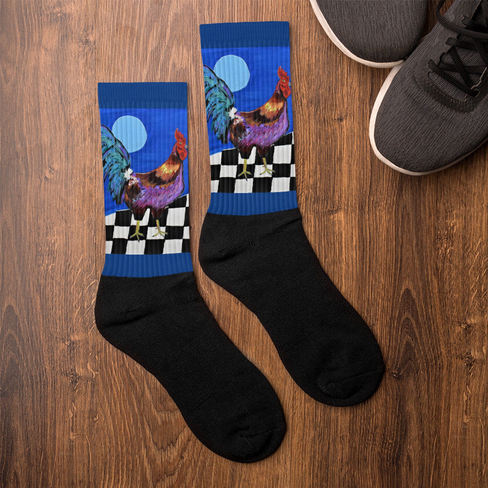 Fun Rooster Socks-best Selling Socks-artsy Socks-checkered - Etsy