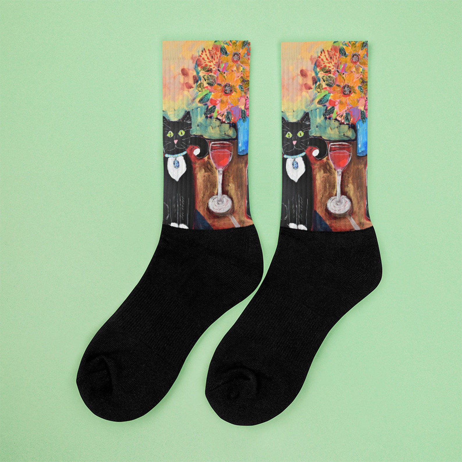 Funny Cat Socks-unisex Funny Socks-artsy Socks-wine - Etsy