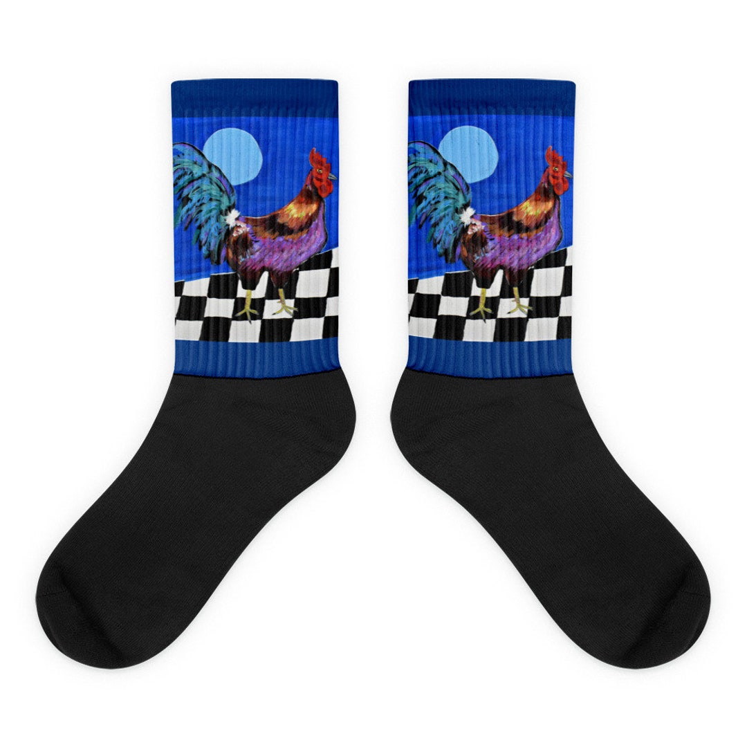 Fun Rooster Socks-best Selling Socks-artsy Socks-checkered Chicken Fun ...