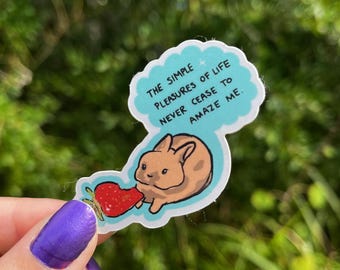 Cute Happy Bunny With Strawberry Hat Sticker - Etsy