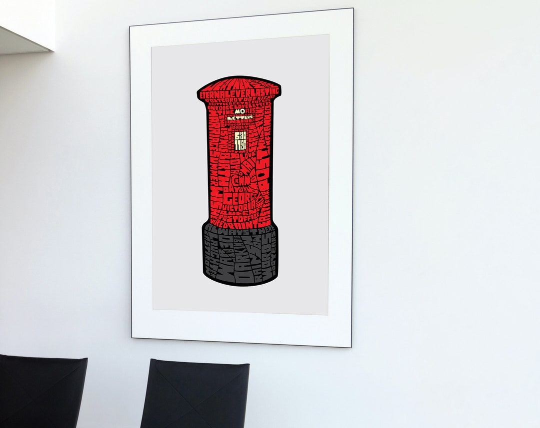 British Postbox Illustration, UK Postbox, Red Pillar Box, Handlettering ...