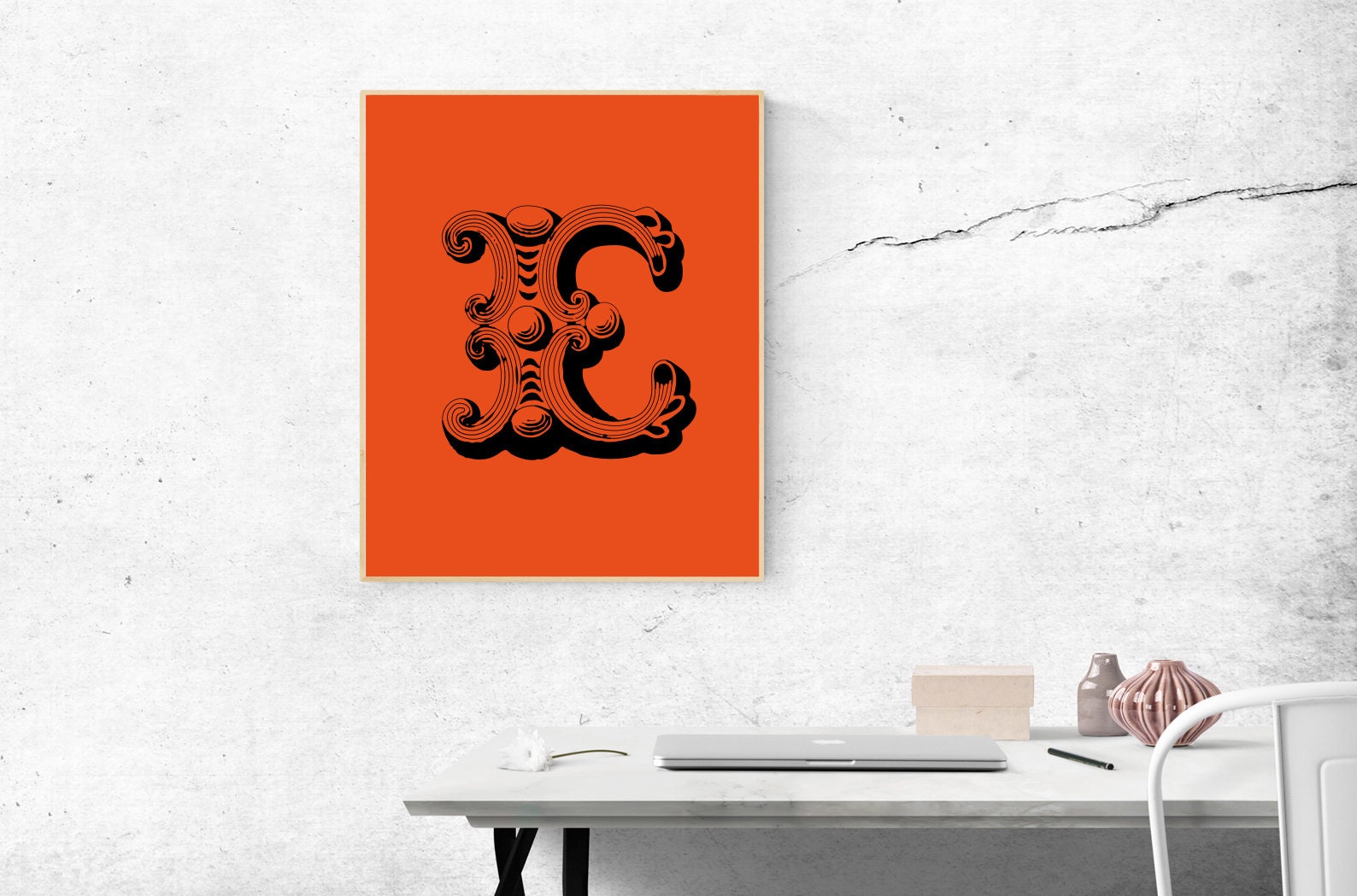 Alphabet Posters, Letter E, Typographic Poster, Orange Poster, 1970s ...