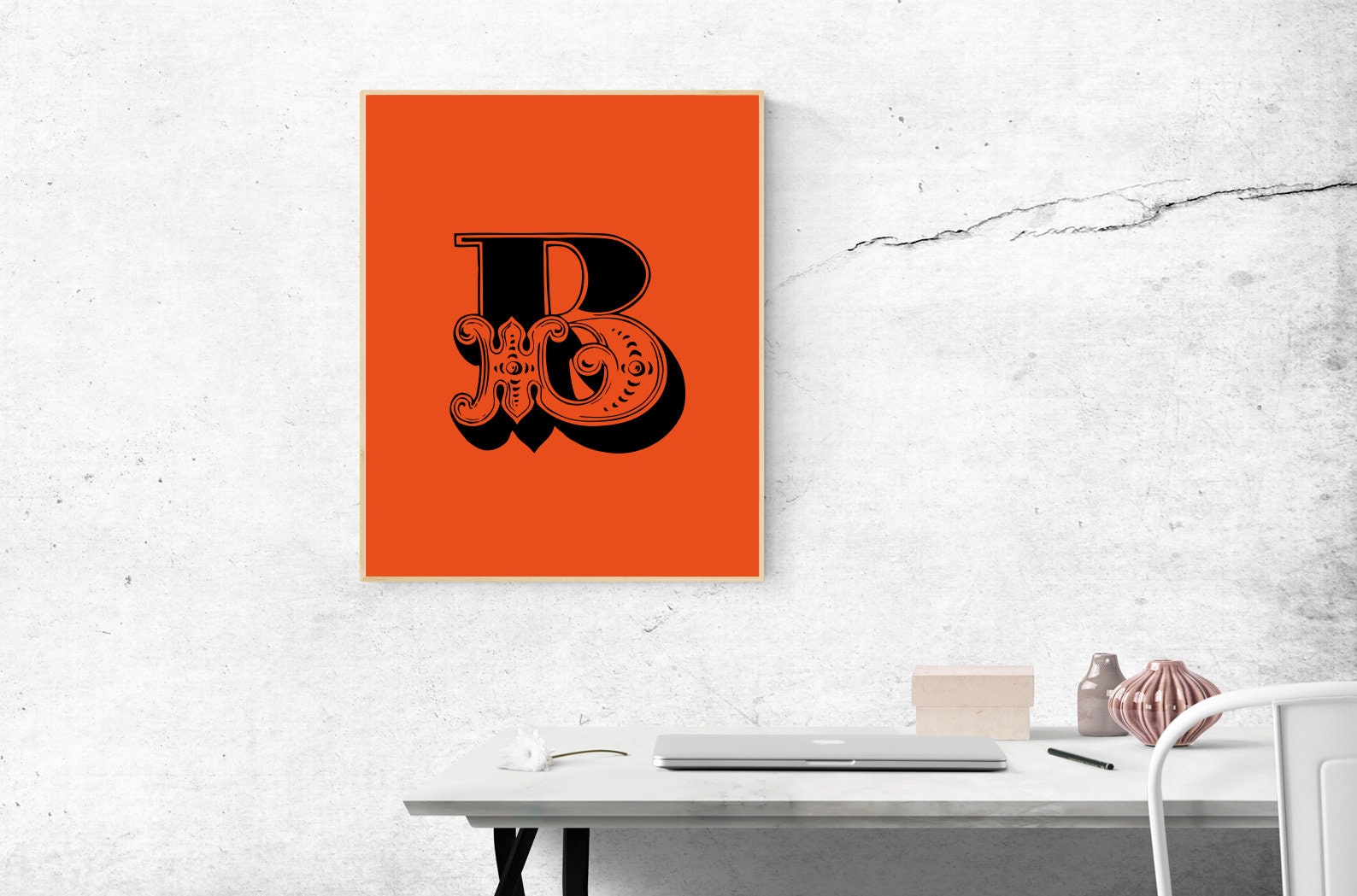 Alphabet Posters, Letter B, Typographic Poster, Orange Poster, 1970s ...