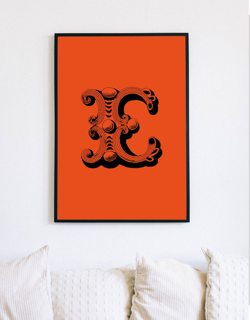Alphabet Posters Letter E Typographic Poster Orange Poster | Etsy