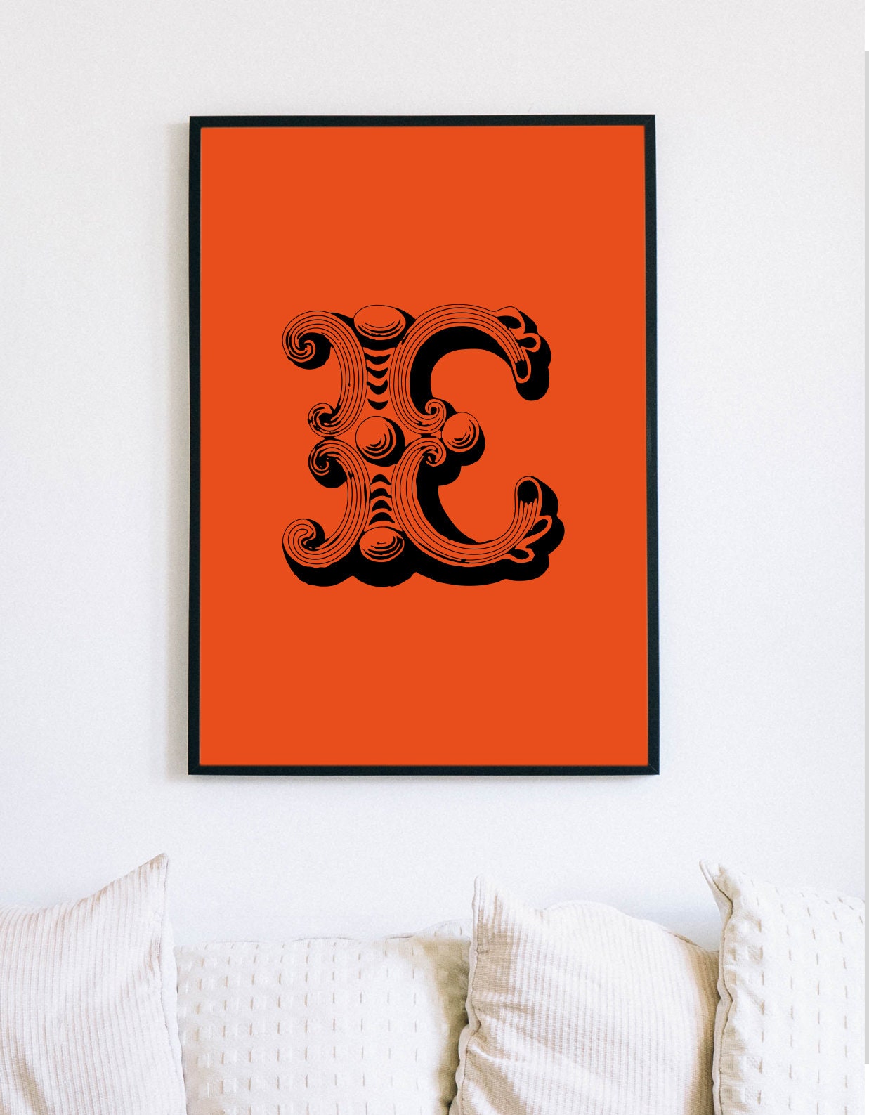 Alphabet Posters, Letter E, Typographic Poster, Orange Poster, 1970s ...