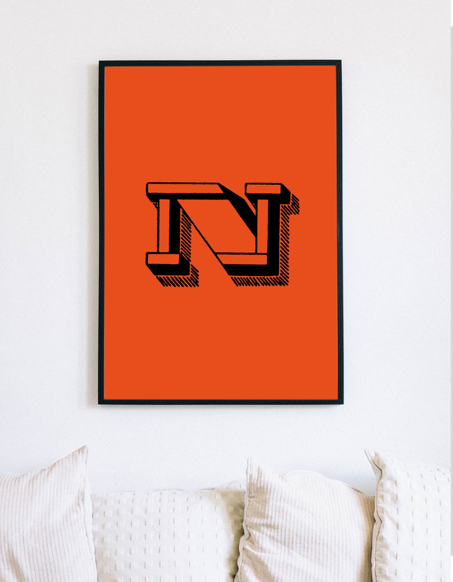 Alphabet Posters, Letter N, Typographic Poster, Orange Poster, 1970s ...
