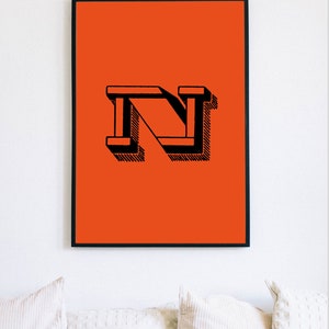 Alphabet Posters, Letter N, Typographic Poster, Orange Poster, 1970s ...