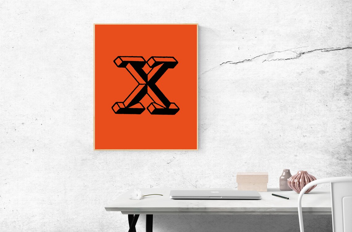 Alphabet Posters, Letter X, Typographic Poster, Orange Poster, 1970s ...