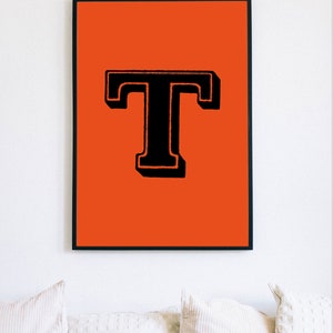 Alphabet posters letter T typographic poster orange poster | Etsy