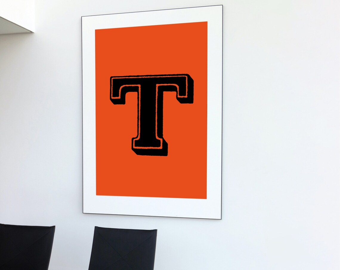 Alphabet posters letter T typographic poster orange poster | Etsy