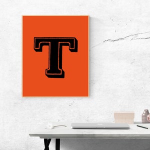 Alphabet posters letter T typographic poster orange poster | Etsy