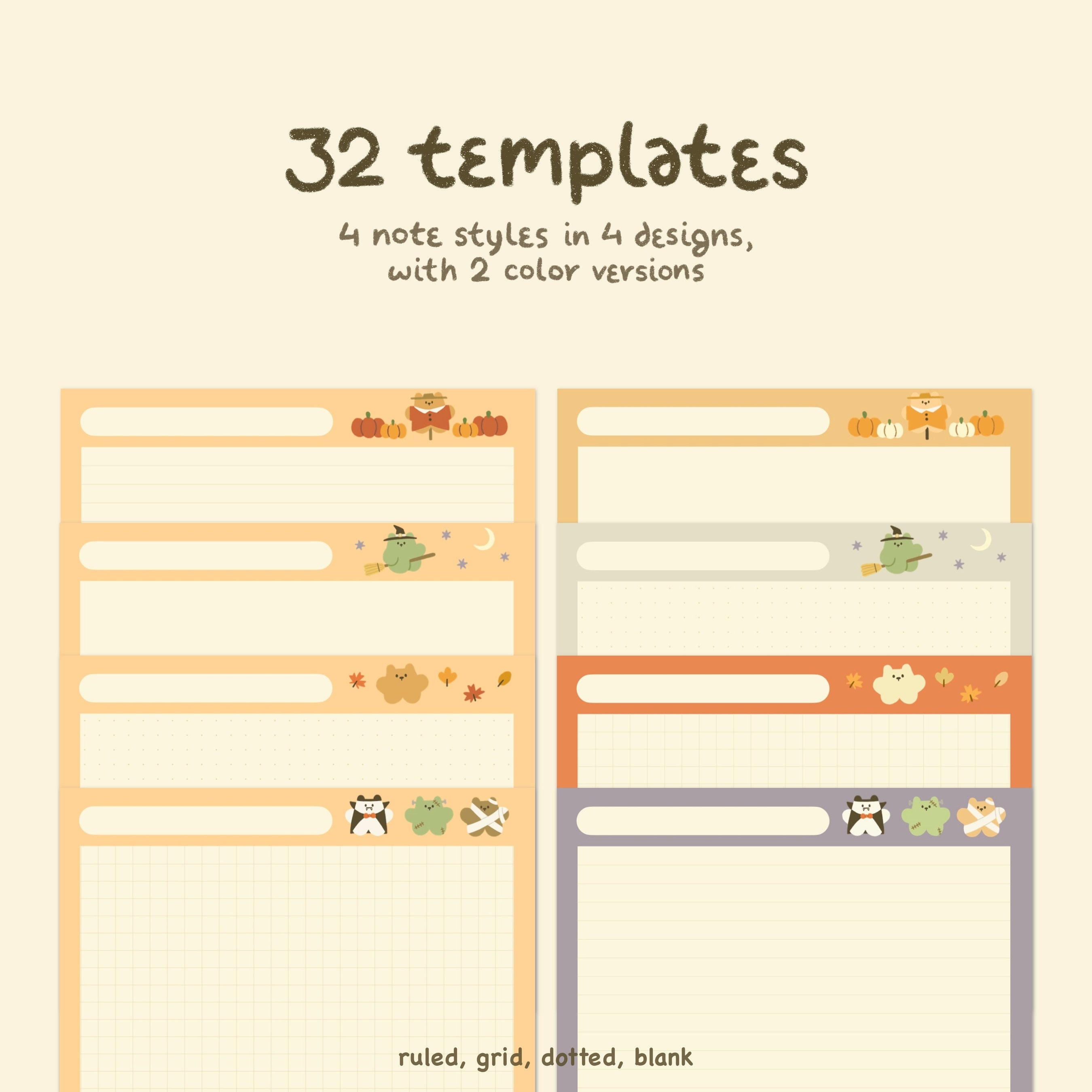 Cute Halloween Digital Note Templates: Spooky Season for - Etsy